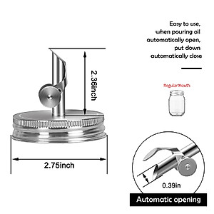 Auto-locking Free Flow Spout Pouring Cap 304 Stainless Steel for 2.75 Inch Regular Mouth Mason Jar Pour Oils,Moonshine,Vodka,Beverages,Coffee,Juices(NO JAR)