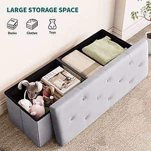 YITAHOME 43 Inches Folding 120L Storage Ottoman Bench, Velvet Footrest with 35mm high Elasticity Sponge seat and Metal Frame for Sturdiness- Holds Upto 680 Lbs (Grey)