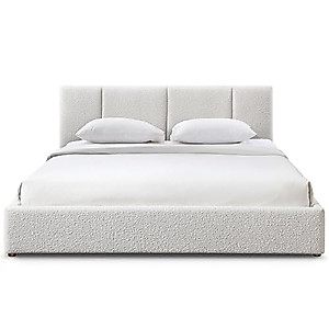Omax Decor Venice Upholstered Platform Bed | Box Spring Not Required | (Cream Beige Boucle, King Bed Frame)