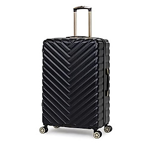 Kenneth Cole Reaction "Madison Square" Women's Lightweight Hardside Chevron Expandable Spinner Luggage, 28-inch Checked, Black With Gold Zippers