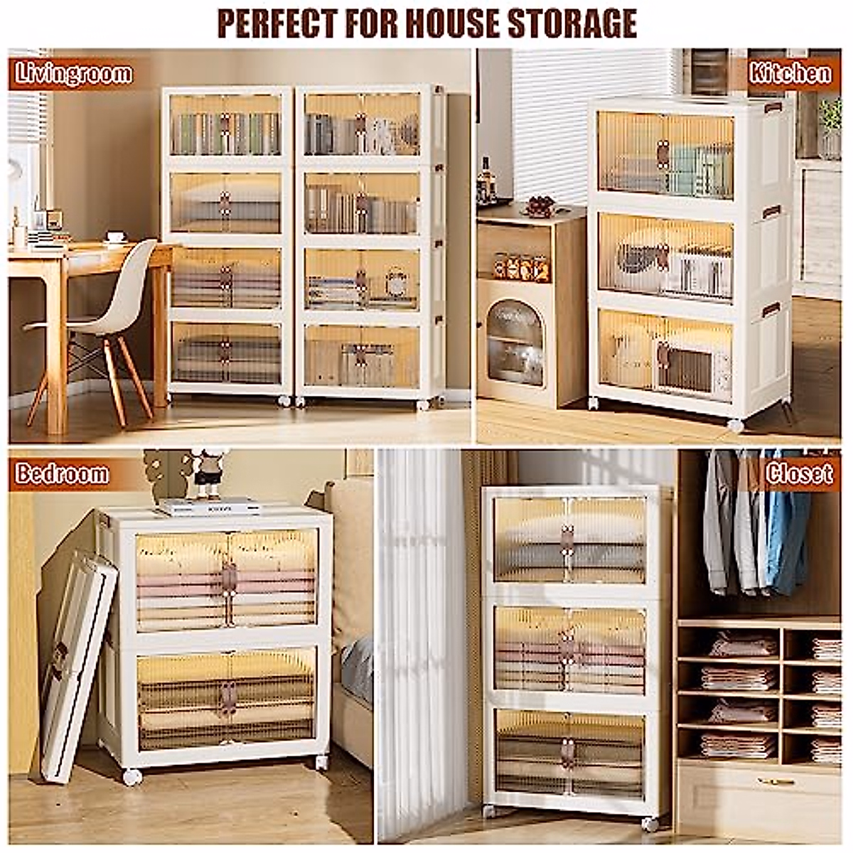 102 Qt Large Storage Bin with Lid 【Double-Opening Doors】Plastic Storage Organizer for Living Room Bedroom & Toy Room, Foldable Stackable Toy Storage Box, Containers for House Organizing, 2 Tier