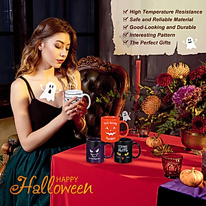 Lallisa 6 Pieces Halloween Mug Set 13 oz Pumpkins Cats Ghosts Ceramic Coffee Matching Mugs for Halloween Home Office Table Kitchen Decoration