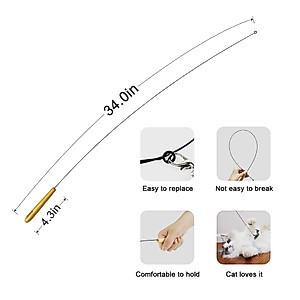 TTcat Interactive Bird and Insect Simulation Cat Toy Set with 4 Feather Refills, 29'' Flexible Steel Wire, Sturdy Wood Handle & Bell,Cat Wand Toys for Indoor Cat and Kitten.