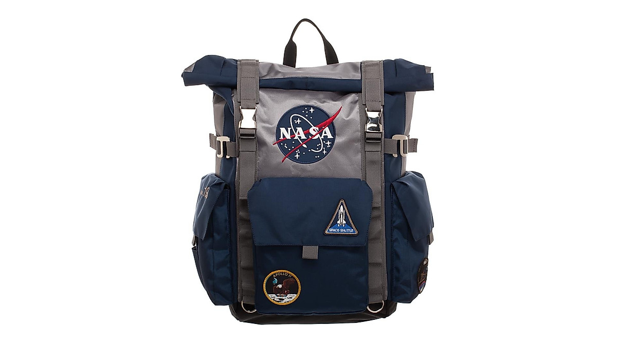 NASA Roll-Top Backpack Blue & Grey | Space-Style Water-Resistant Bag