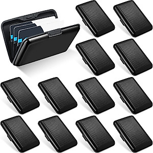 Sanwuta 12 Pcs Aluminum Wallet Credit Cards Holder Multi Slim RFID Blocking ID Credit Card Case Protector Metal Card Holder for Men Women (Black)