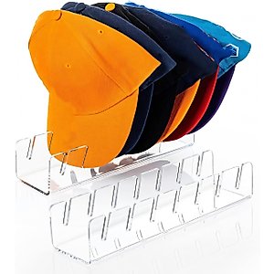 ABMISKAT 2 Pack Hat Organizer for Baseball Caps No Install - Acrylic Hat Holder Display and Organizer for 14 Baseball Caps for Bedroom, Closet, Dresser (Clear)
