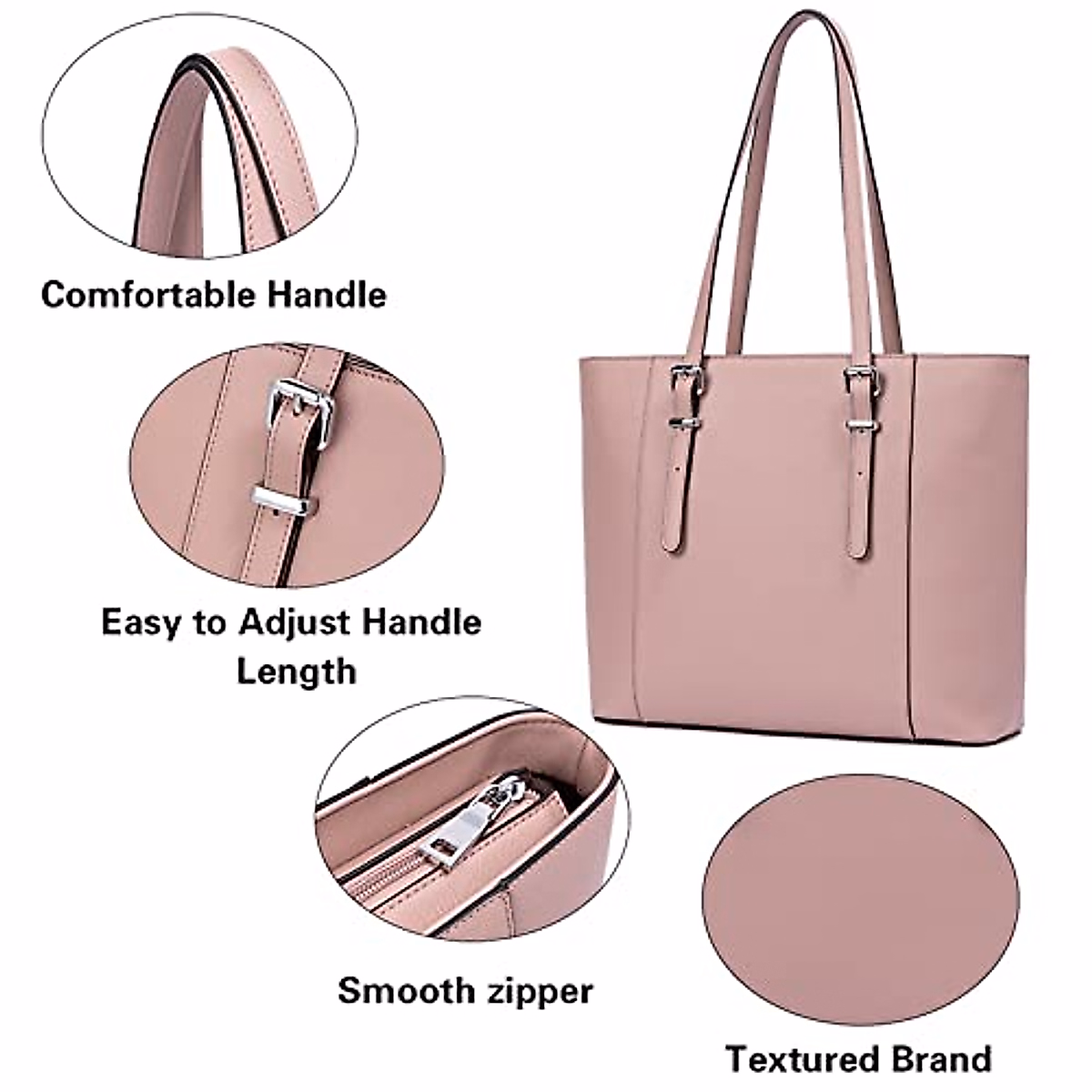 BROMEN Leather Laptop Bag for Women 15.6 inch Computer Office Briefcase Handbag Shoulder Work Tote with Padded Compartment pink