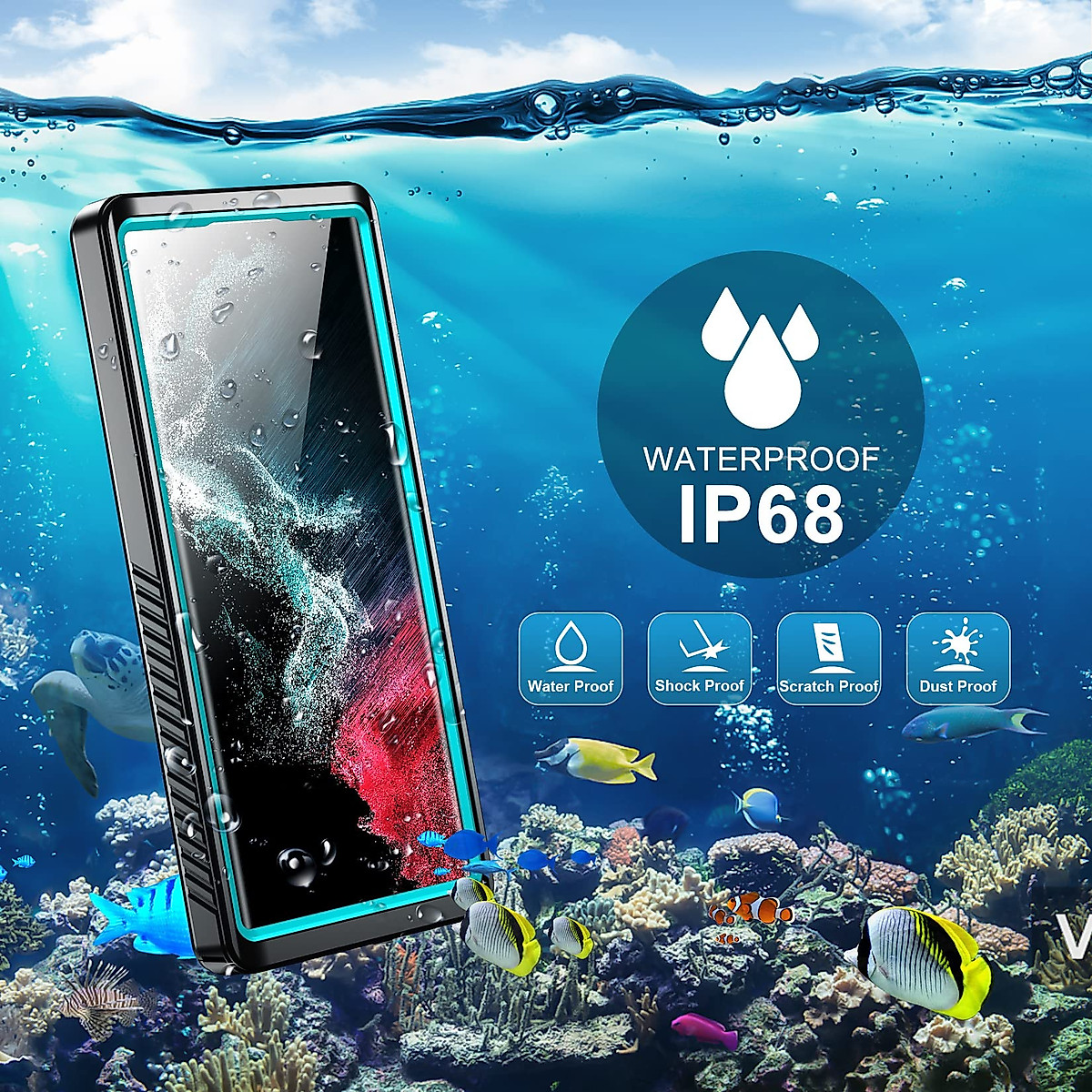 SPIDERCASE Designed for Samsung Galaxy S22 Ultra Case, Waterproof Built-in Screen Protector Full Protection Heavy Duty Shockproof Case, Teal