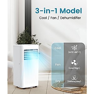 Joy Pebble Portable Air Conditioner, 8000 BTU Air Conditioner with Cooling, Fan, Dehumidifier, Sleep Mode, ≤55 db, Cooling up to 350 Sq. Ft. with 24H Timer/Digital Display/Remote Control & Window Kit