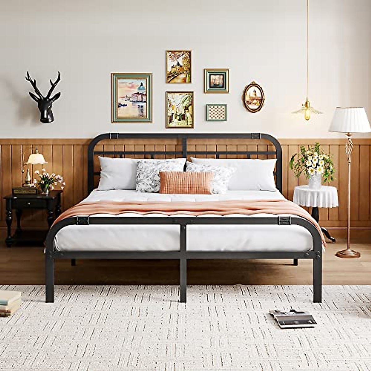 Artimorany Outlet California King Bed Frame with Headboard and Footboard, 14 Inch Heavy Duty, Cal King Bed Frame Mattress Foundation, Noise Free, No Box Spring Needed, Easy Assembly, Black
