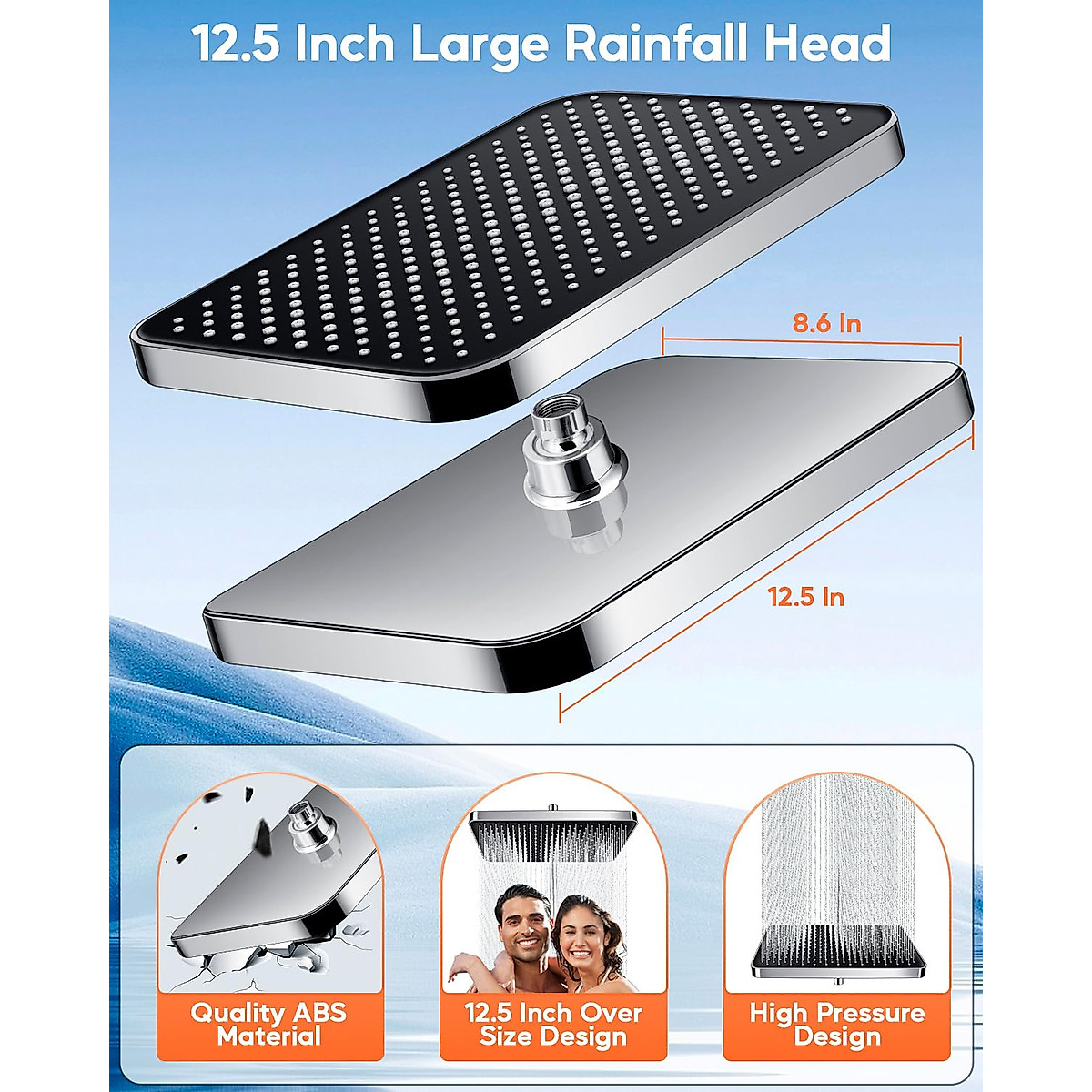 Rain Shower Head with Handheld Combo, High Pressure 12 Inch Rainfall Shower Head with 4 Spray Handheld Shower Heads, Upgrade 12'' Shower Extension Arm for Adjust Up & Down Flexible, Stainless Steel