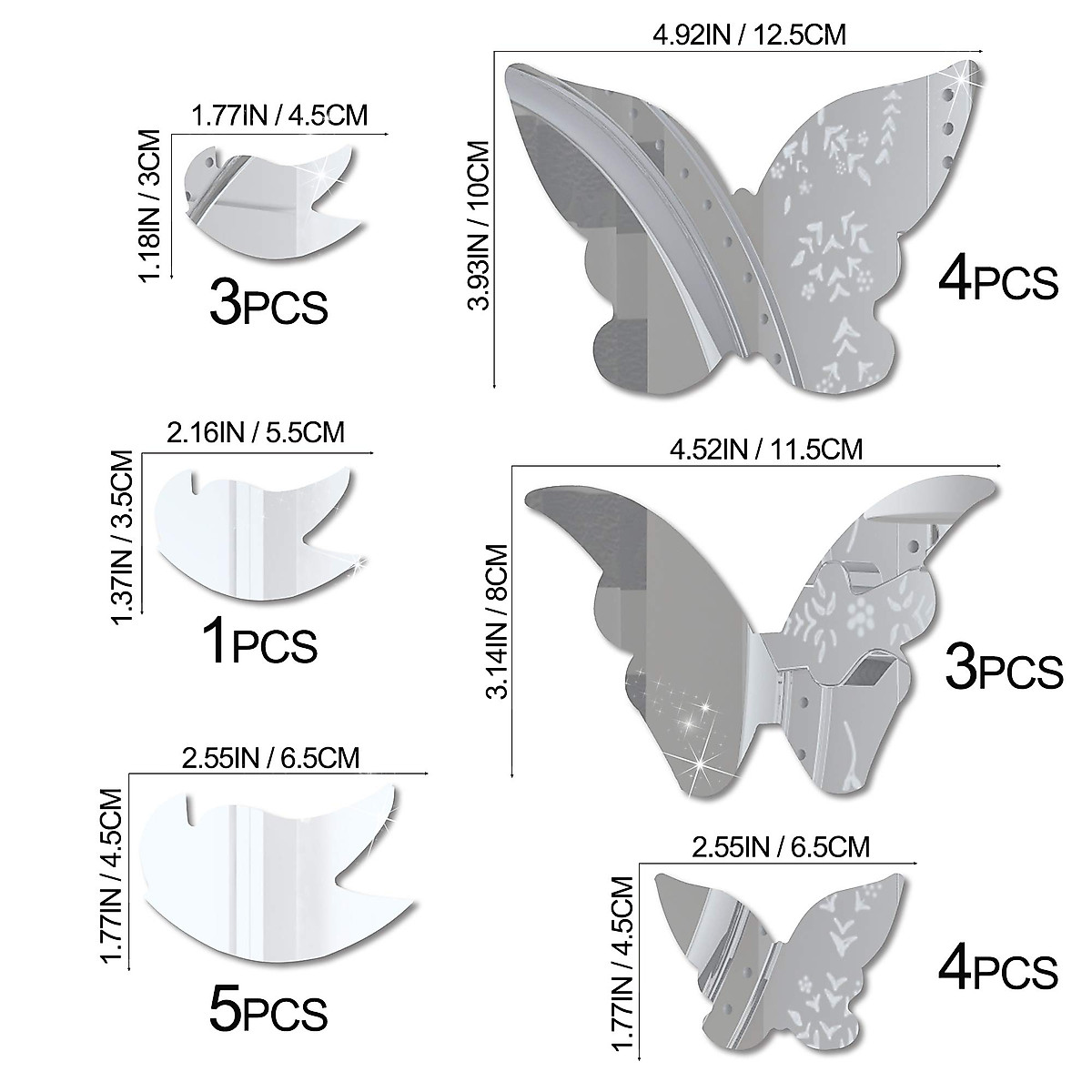 Amaonm 21 PCS Removable Crystal Acrylic Mirror Butterfly Wall Decals Fashion DIY Home Decorations Art Decor Wall Stickers Murals for Kids Nursery Room Bedroom Door Bathroom