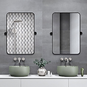 Minuover 20" x 30'' Pivot Rectangle Bathroom Mirror Tilting Beveled Black Metal Framed Vanity Mirrors for Wall (20" x 30", Matte Black)