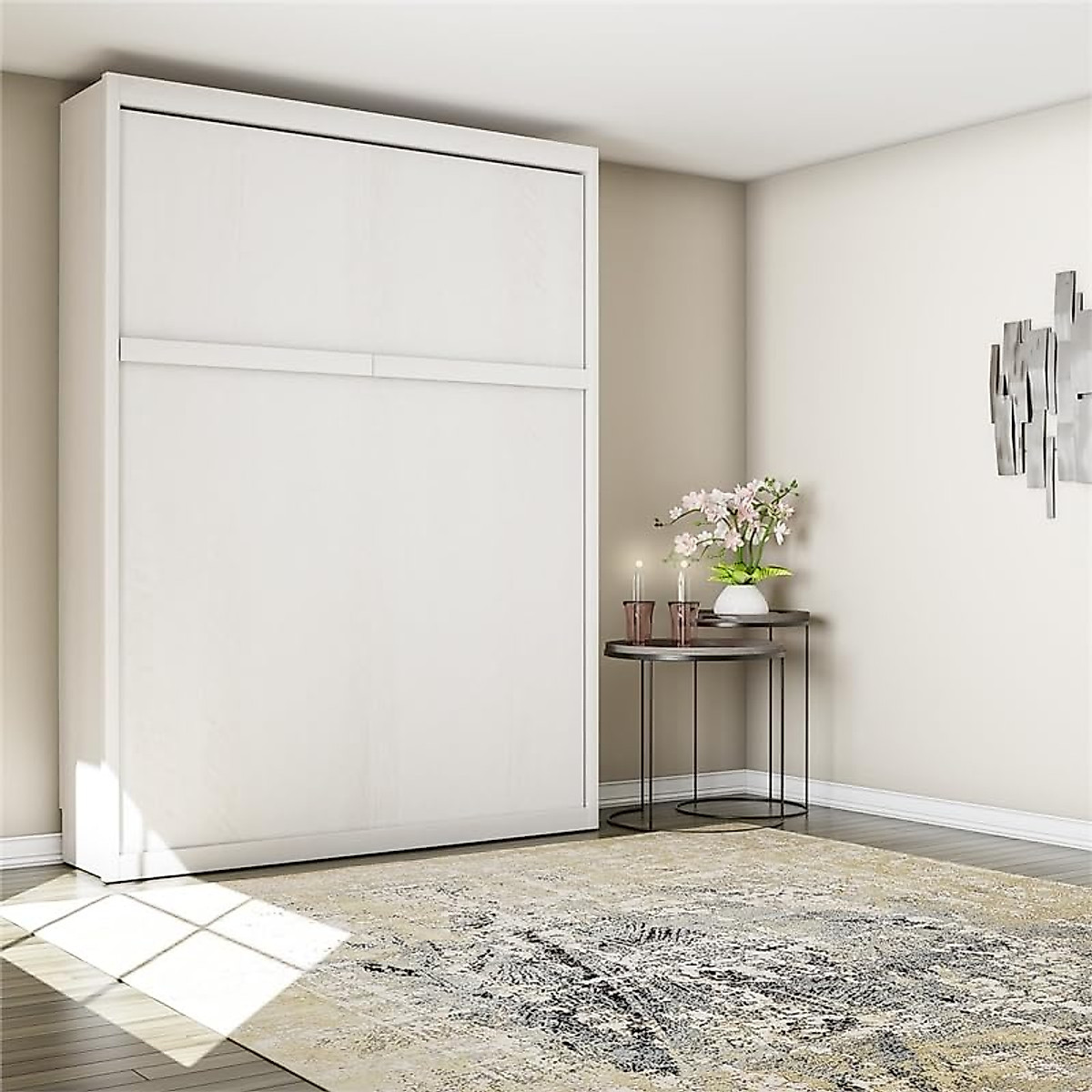 Atlin Designs Modern Wood Queen Size Murphy Wall Bed in Ivory Oak