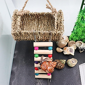 Hermit Crab Hideout with Ladder, Wooden Hermit Crab Climbing Toys, Aquariums Ladder Bridge Ramp Toy, Small Animals Tank or Cage Accessories, Habitat for Hermit Crab Hamsters Rats Birds Parrots