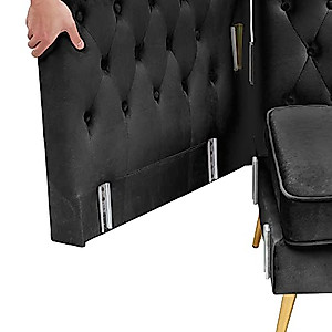 OUYESSIR Velvet Couch with Two Pillows and Gold Metal Feet, Modern Sofa for Living Room and Bedroom, 77 Inches, Black