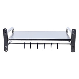 ILWorkTLs Wall Mounted Microwave Oven Rack,Stainless Steel Kitchen Shelf with 6 Hook for Kitchen,Restaurant,Silver