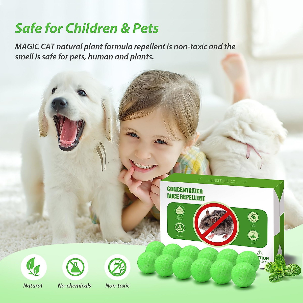 MAGIC CAT Rodent Repellent Peppermint Oil to Repel Mice & Rats, 12 Pack Natural Rat Deterrent for Indoor Home Pet Family Safe, Mouse Stopper for Car Engine RV Truck Garage Closet Boat Rodent Control