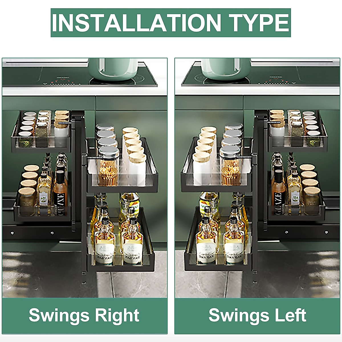 FYFUSATC Kitchen Blind Corner Pull Out Shelf with 4 Shelf Tray Baskets Hidden Pull Out Blind Corner Cabinet Organizer Heavy Duty Blind Corner Storage Cans Pots for Left or Right Blind Corner Cabinet