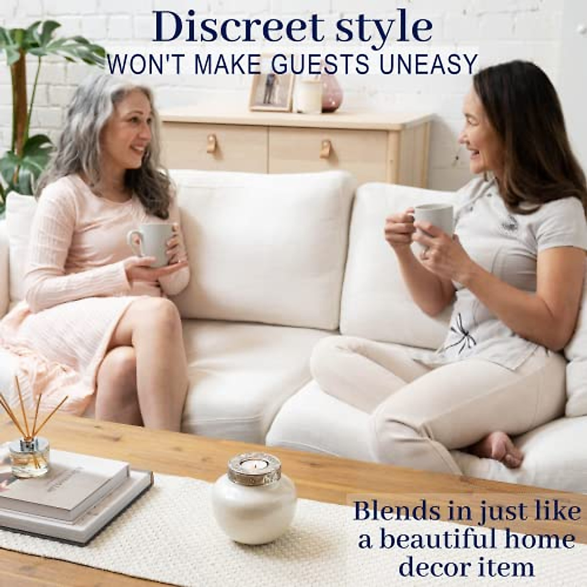 FOVERE – Small Decorative Urns for Human Ashes – White Ashes Keepsake Urn with Candle Holder – 100% Handmade Decorative Cremation Urns for Males and Females. Pet Urn for Dogs Ashes and Cats