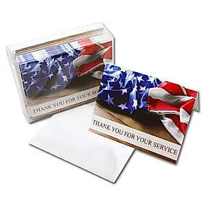 Small World Greetings American Flag Thank You For Your Service Cards 24 Count - Blank Inside with White Envelopes - Patriotic - Veteran's Day - Military - A2 Size (5.5" x 4.25")