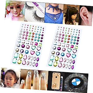 TEHAUX 2 Sheets Rhinestones Stickers Crystal Decor Gem Stickers Kid Stickers Crystals Decor Kids Decor Jewel Stickers Phone Stickers Rhinestone Stickers Gems Stickers Child Acrylic Crafts