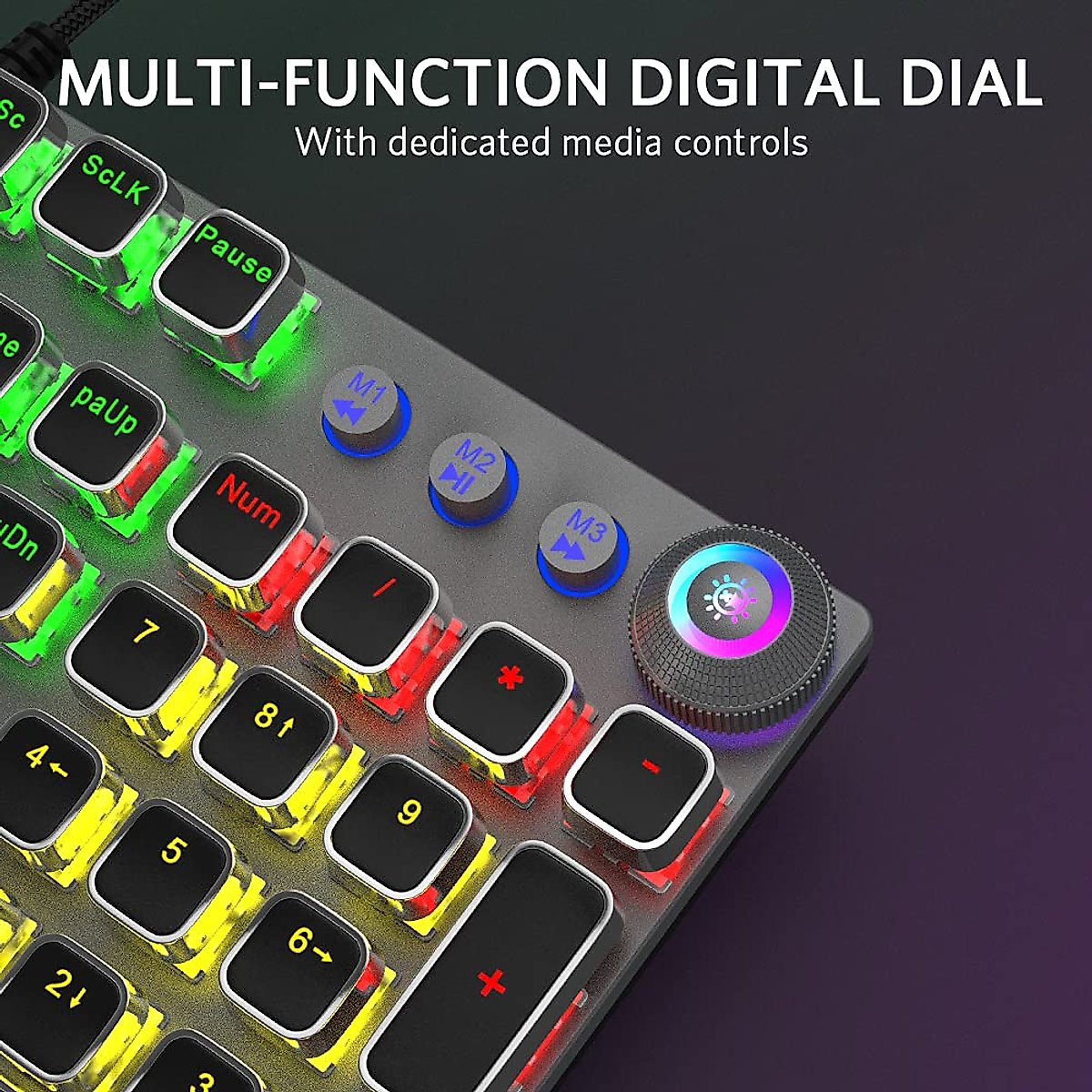 Fiodio Mechanical Gaming Keyboard, LED Rainbow Gaming Backlit, 104 Anti-ghosting Keys, Quick-Response Black Switches, Multimedia Control for PC and Desktop Computer, with Removable Hand Rest