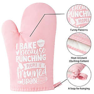 GROBRO7 6Pcs Cotton Oven Mitts Pot Holders Funny Women Resistant Hot Pads Machine Washable Microwave Gloves with Hanging Loop Pocket Potholder for Kitchen Baking Cooking GrillingPink