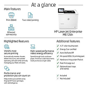 HP LaserJet Enterprise M612dn Monochrome Printer with built-in Ethernet & 2-sided printing (7PS86A)