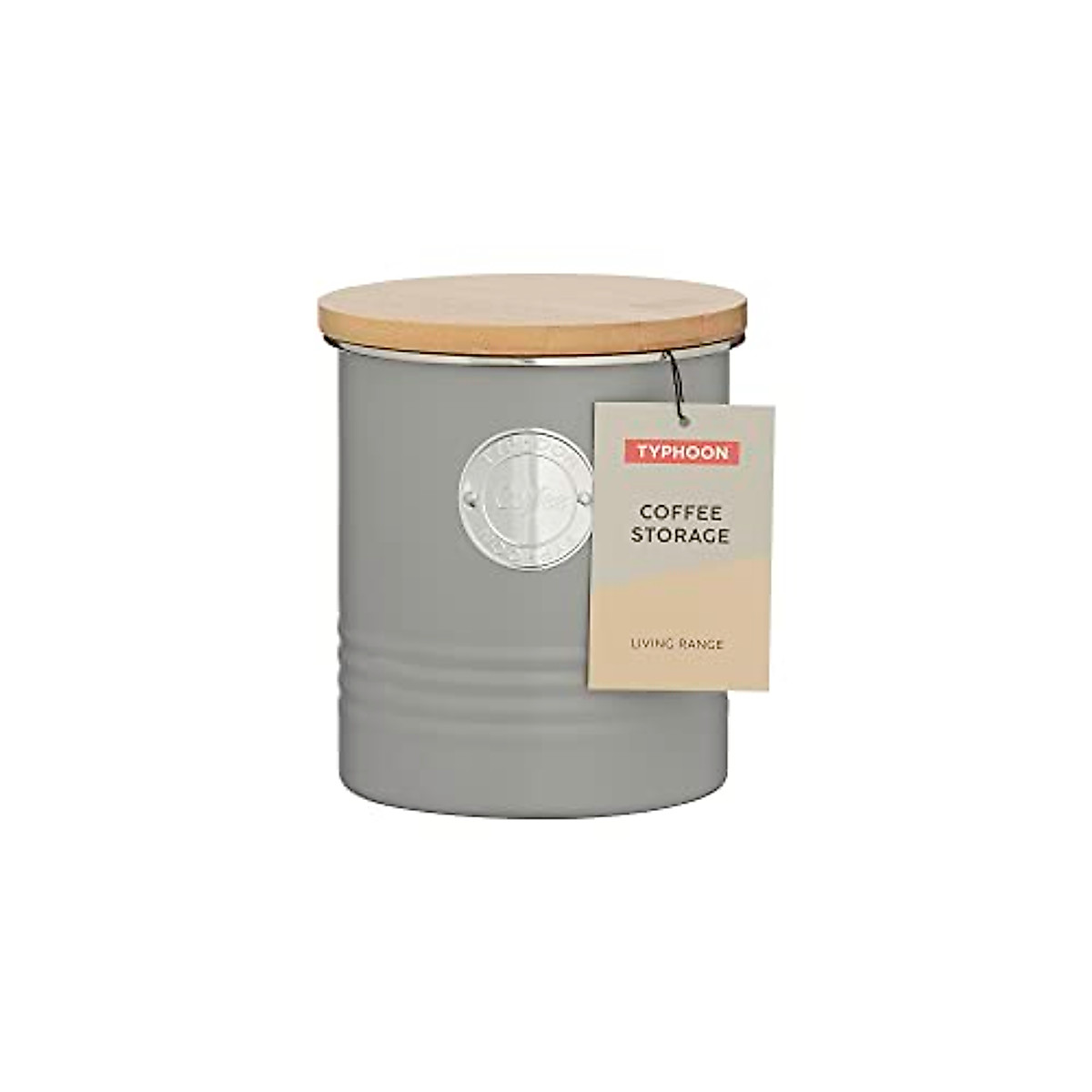 Typhoon Living Airtight Coffee Storage Canister with Bamboo Lid, Grey, 1 Litre