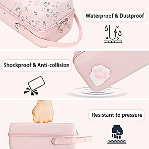 Pemalin Pink Cute Cat Paw Case Compatible with Nintendo Switch/Switch OLED - Hardshell Travel Carrying Case fit Switch Console & Various Game Accessories with Removable Shoulder Strap.