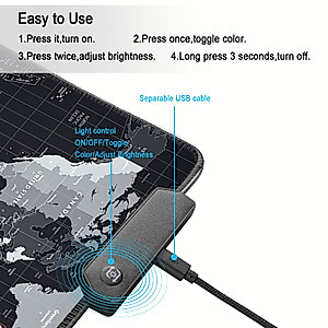 Roxooze Gaming Mouse Pad,Extra Large RGB Mouse Pad with Non-slip Rubber Base，Extended XL Led Desk Mat Ultra Smooth Surface Waterproof for Computer Laptop Home PC Gamer 35.43 x 15.75inch(World Map)