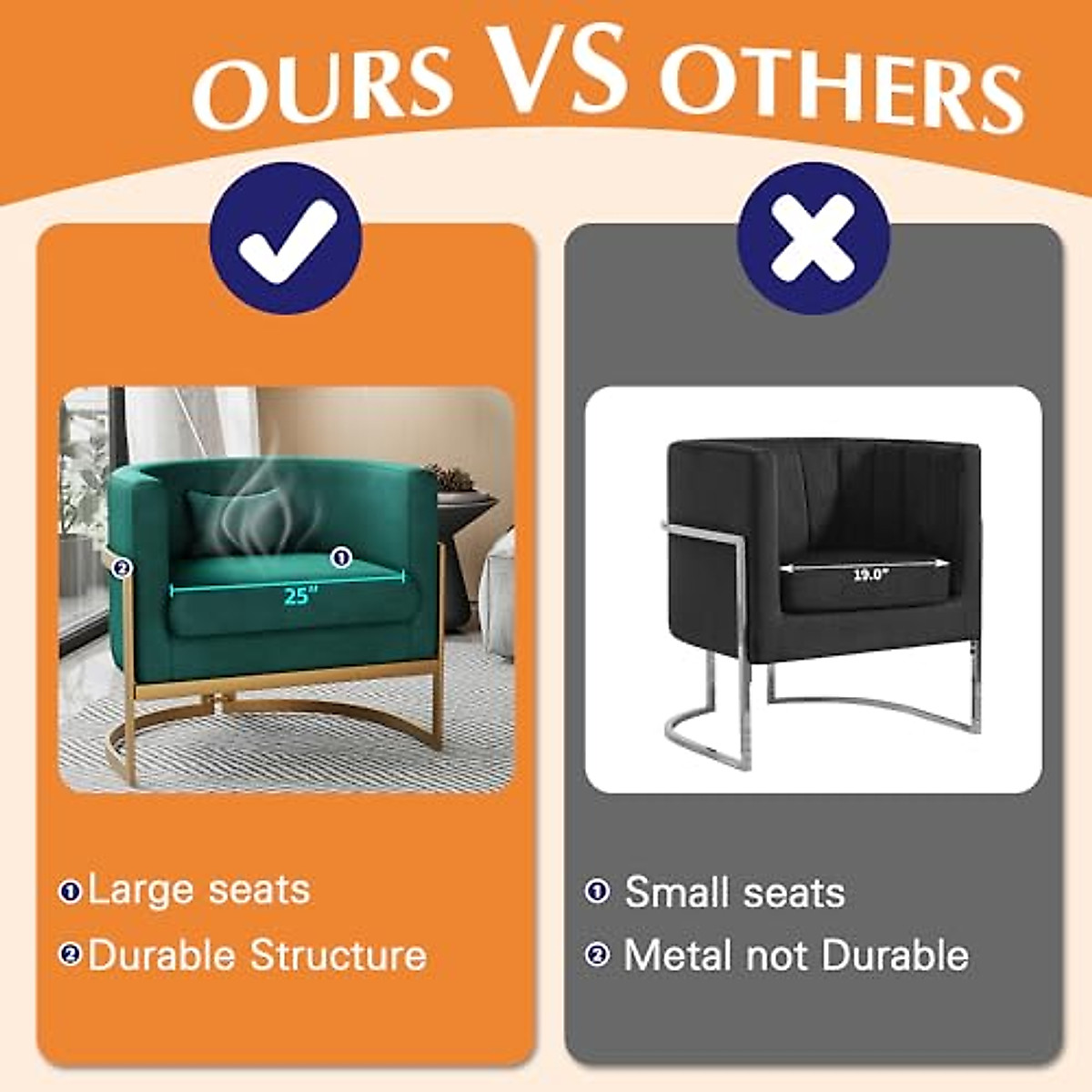 Modern Living Room Chair Velvet Barrel Accent Chairs Armchair, Upholstered Lounge Chair Mid Century Tub Bucket Club Side Chair Sofa for Bedroom-Green