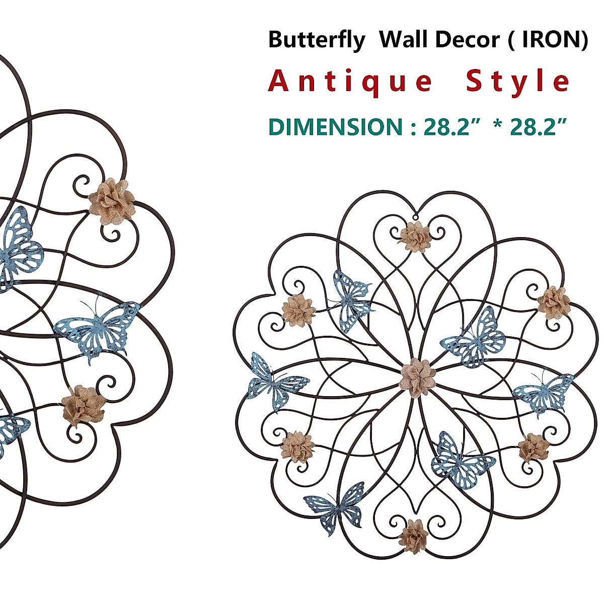 Homebeez Metal Wall Decor- Butterfly Wall Sculpture Flower Wall Hanging Art Decorations for Front Porch Living Room Bedroom Office Indoor Outdoor Garden (Butterfly-3)