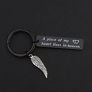MAOFAED Memorial Keychain A Piece of my heart lives in heaven Sympathy Gift Loss of Loved One Keychain (piece in heaven black)
