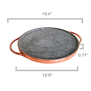 Cookstone 12" soapstone pizza stone with copper handles | Handcrafted from a slab of pure soapstone | Unique, durable and eco-friendly | Non-toxic and Non-stick