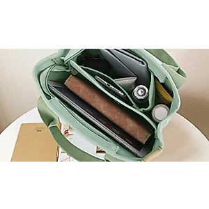 Small Canvas Tote Bag for Women Mini Tote Bags with Pockets Small Canvas Handbag Tote Bag with Zipper Mini Tote Purse Mini Travel Bag with Compartments,without Shoulder Strap,Green