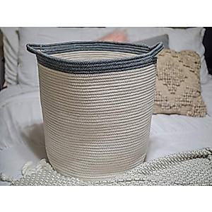 DIIMES Large Cotton Storage Basket (18 x 16 x 16 Inches) Tall Woven Basket with Handle for Blankets, Living Room, Baby Nursery, Laundry, Toys, Storage Bins- 100% Natural Cotton Materials