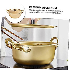 Yardwe 1pc Korean Instant Noodle Pot Foods Ceramic Nonstick Frying Pan Japanese Wok Metal Stock Pot Lid Cooking Pot Ramyun Hot Pot Practical Noodles Pot Kitchen Gadget Binaural Candy