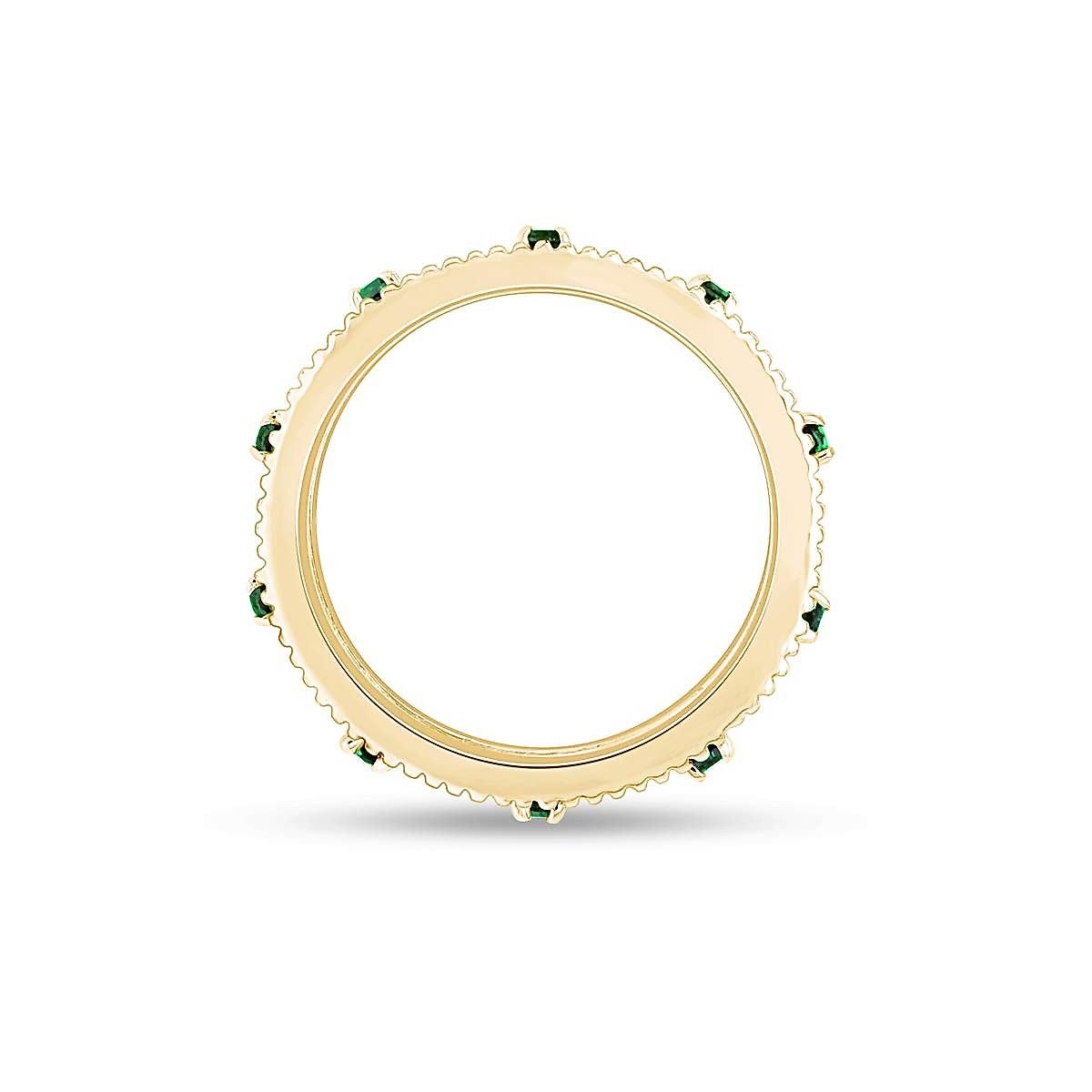 Jewel Zone US Round Cut Simulated Green Emerald Stackable Ring in 14K Yellow Gold Over Sterling Silver