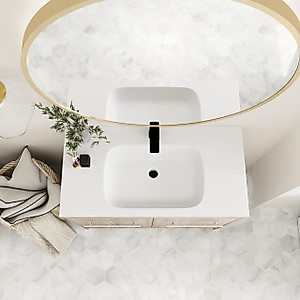 QuixotYDDZ 36" Bathroom Vanity with Sink, Freestanding Bathroom Sink Vanity with White Gel Basin Sink Top, Bathroom Storage Cabinet with 1 Adjustable Shelf for Small Space, White Oak