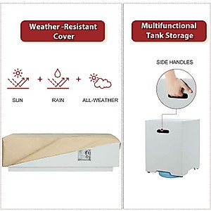 ECOTOUGE 2-Piece 56" Outdoor Rectangle Propane Fire Pit Table with Tank Holder, 50,000 BTU Concrete Fire Table with Weather-Resistant Pit Cover, Auto-Ignition, Free Lava Rocks, Fits 20lb Tank, White