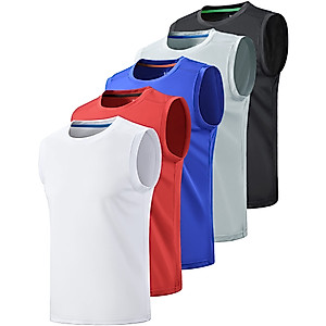 Liberty Imports Pack of 5 Men's Stretch Cool Dry Muscle Tank Tops Athletic Crewneck Sleeveless Workout Shirts (White/Red/Blue/Gray/Black, XX-Large)