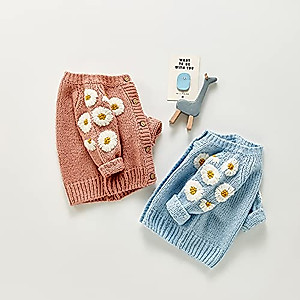 Infant Baby Girl Knitted Cardigan Embroidery Long Sleeve Button Sweaters Tops Casual Jacket Fall Winter Clothes Outfit (Embroidery Pink, 18-24 Months)