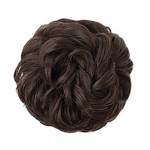 MORICA 1PCS Messy Hair Bun Hair Scrunchies Extension Curly Wavy Messy Synthetic Chignon for Women (1-6#(Dark Brown))