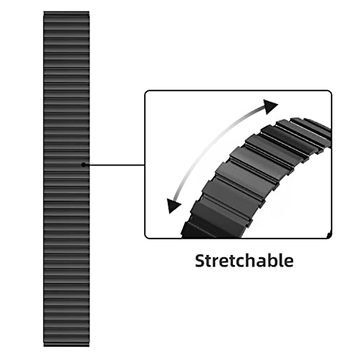 20mm Solo Loop Stainless Steel Metal Replacement Expansion watchband,Compatible Fossil Q Gazer, Huawei, Garmin Amazfit Ticwatch Ms/Men’s Sport Stretchable No Buckle Bands Strap (6.1‘’（15.5cm), Black)