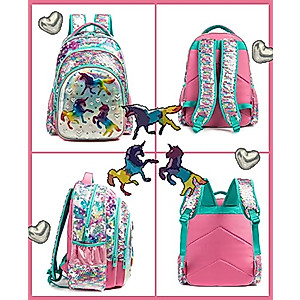 ZBAOGTW Unicorn School Backpacks for Girls with Lunch Box and Pencil Bag, Backpack for Teens Girls Lightweight for School, Travel