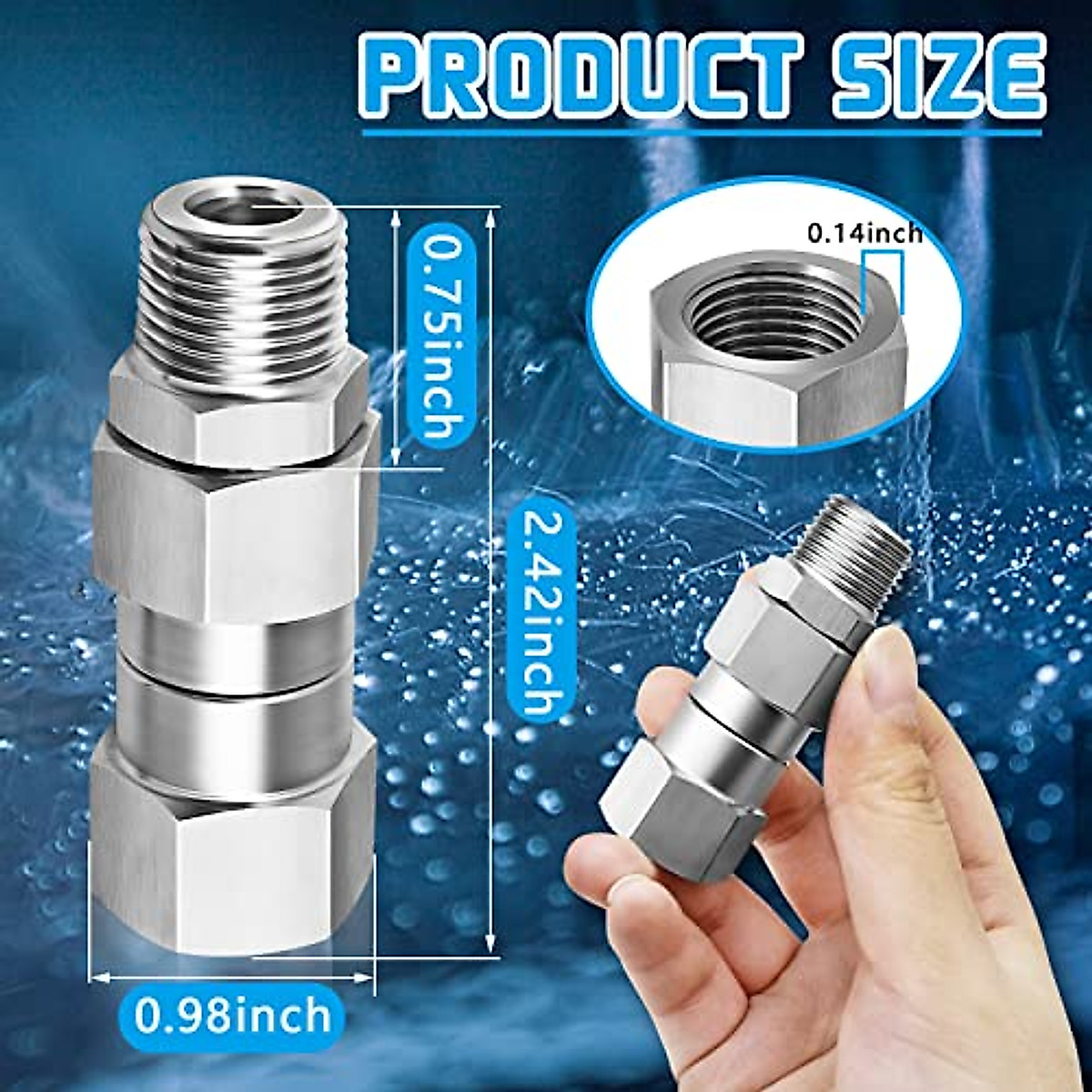 Boltigen Pressure Washer Swivel, 3/8 NPT Thread Pressure Washer Stainless Steel Swivel Joint Fittings, 360°Degree Kink Free Connector, 5000 PSI