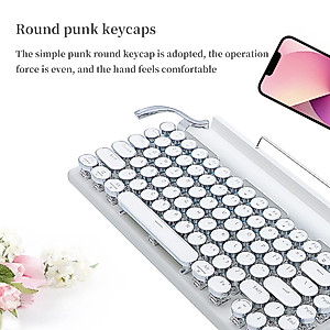 GUAZI STORE 83-Key Mechanical Keyboard dot Retro Typewriter Mechanical Keyboard Wireless Bluetooth Keyboard, Keyboard Gaming Mechanical,Anti-ghosting Blue Switch Mechanical Keyboard (White)