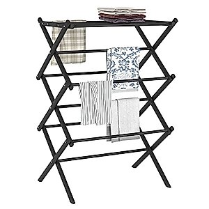 FKUO Household Indoor Folding Clothes Drying Rack, Dry Laundry and Hang Clothes,Towel Rack (Black)